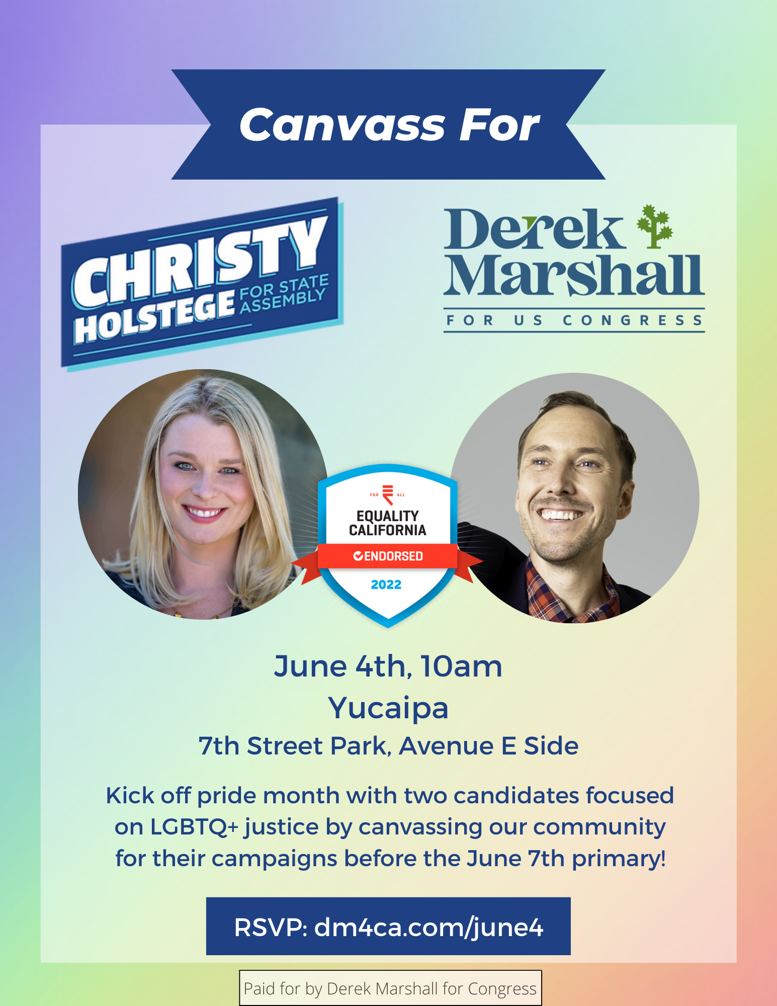 Derek Marshall - Saturday 6/4 Canvass 10am w Derek Marshall & Christy ...