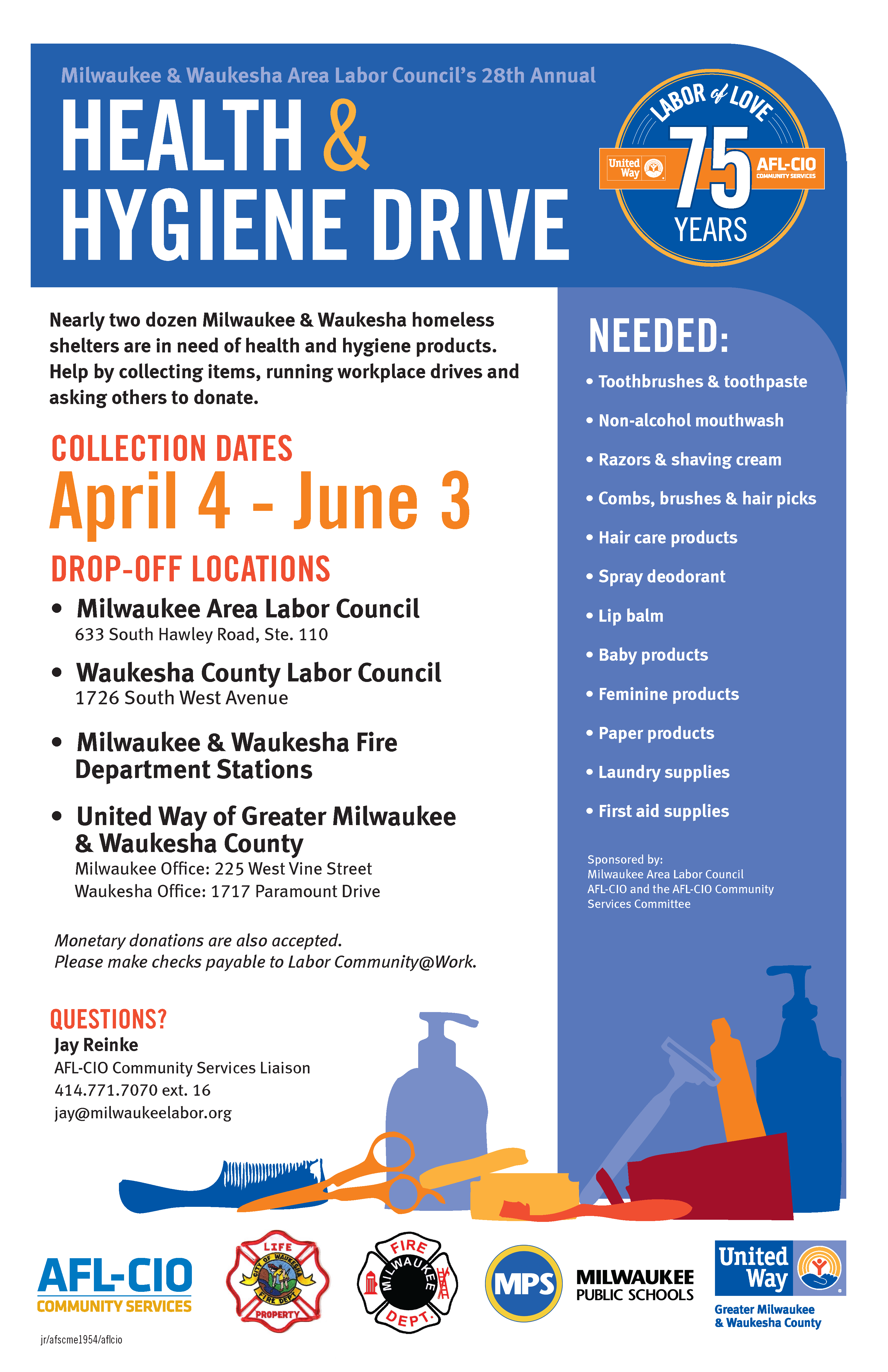 Milwaukee Area Labor Council AFLCIO Health Hygiene Drive For Area 