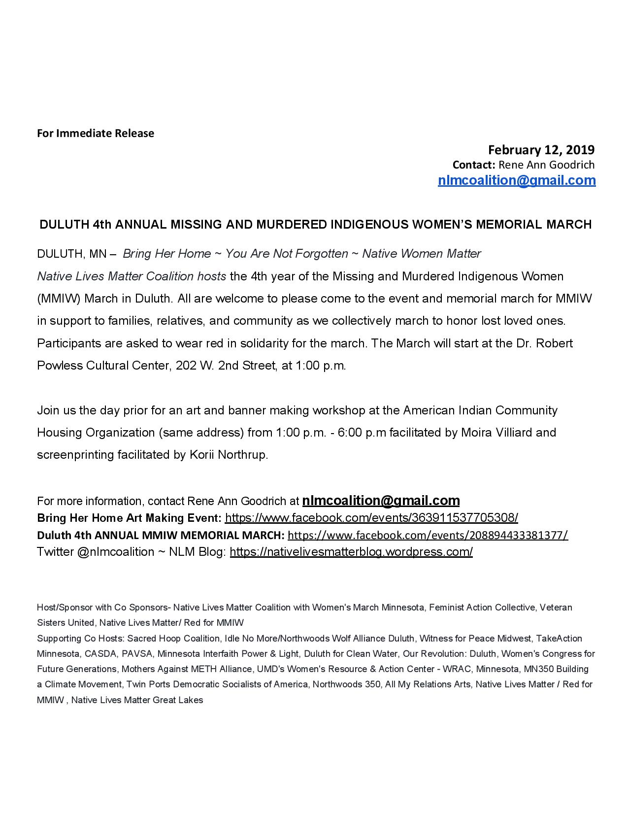 Annual Missing and Murdered Indigenous Women Marches -Valentines Day Feb 14th 2019- Native Lives ...