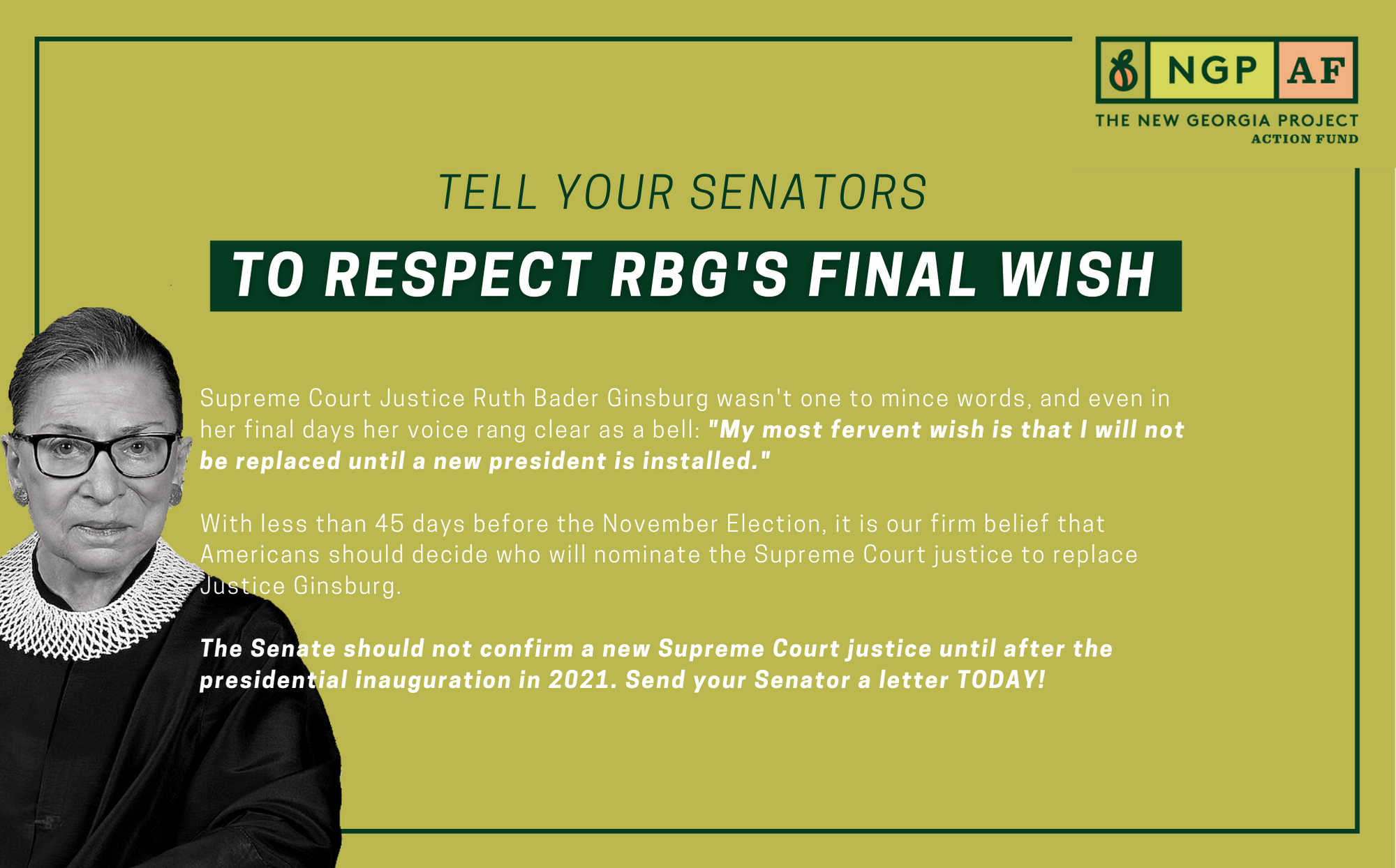 Tell The US Senate to Respect RBG's Final Wish - Action Network