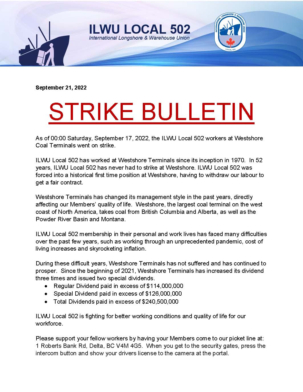KFA | ILWU LOCAL 502 – STRIKE BULLETIN